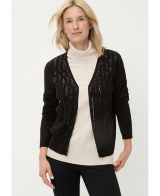 Olsen Women's Rib Knit Cardigan with Sequin Detail Sweater - Macy's
