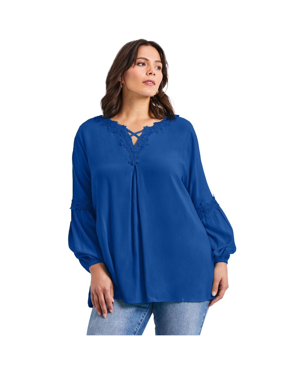 Click here for Avenue Womens Crochet Lace Trim Top - Dark sapphir... prices