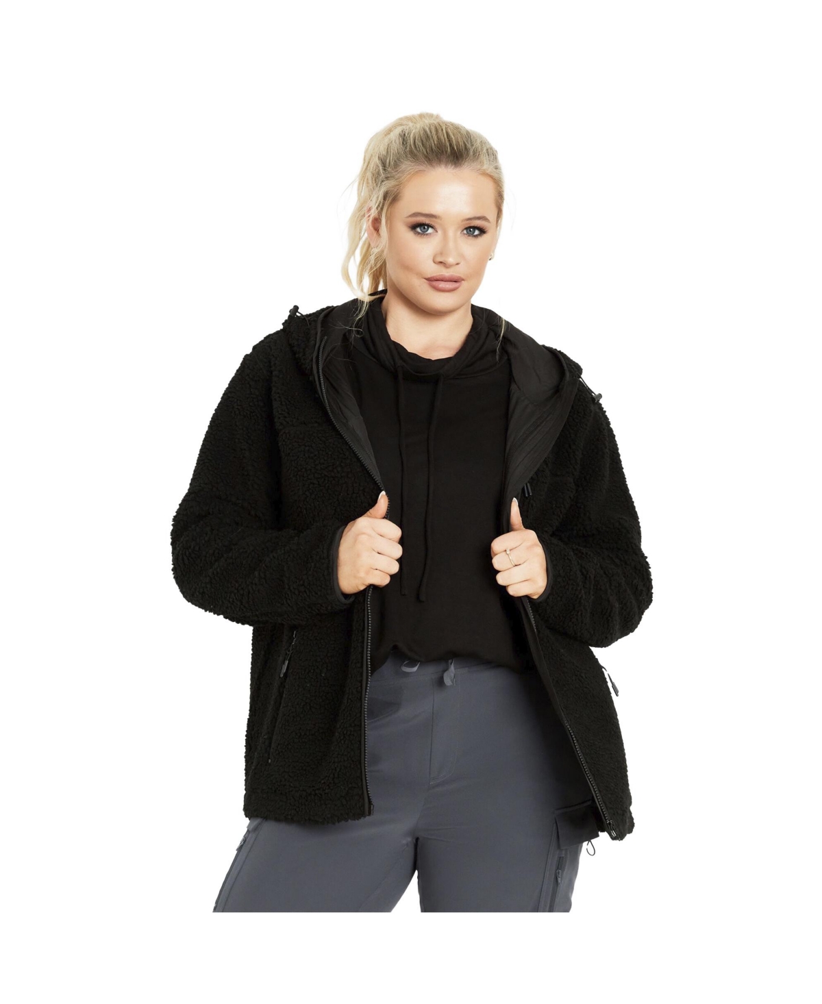 Click here for Avenue Womens Kyla Fleece Zip Front Jacket - Black prices