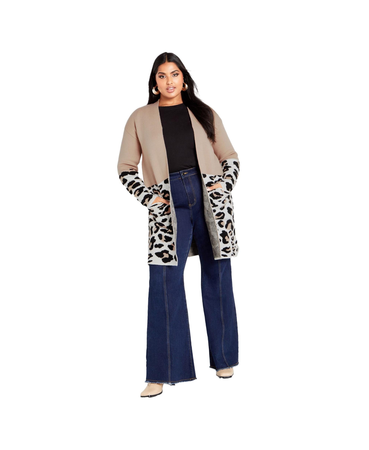 Click here for Avenue Womens Ula Splice Coatigan Sweaters - Leopa... prices