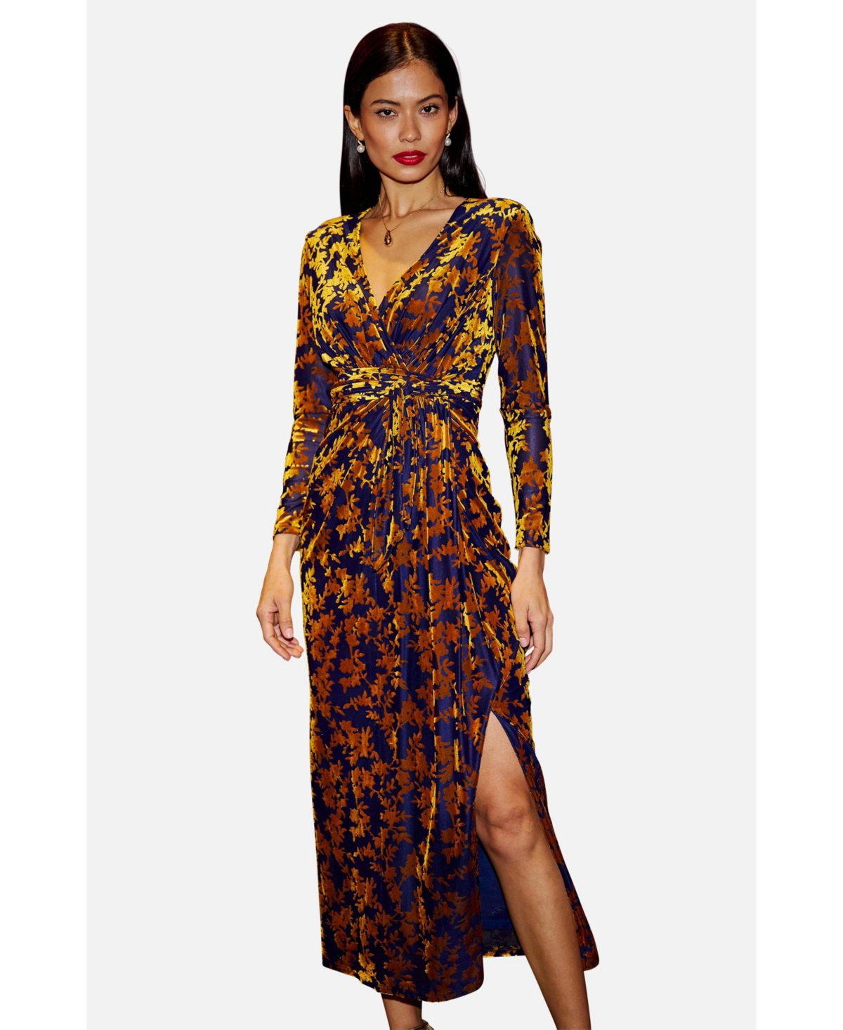 Click here for Yumi Womens Dresses Velour Stretch Midi Dress - Go... prices