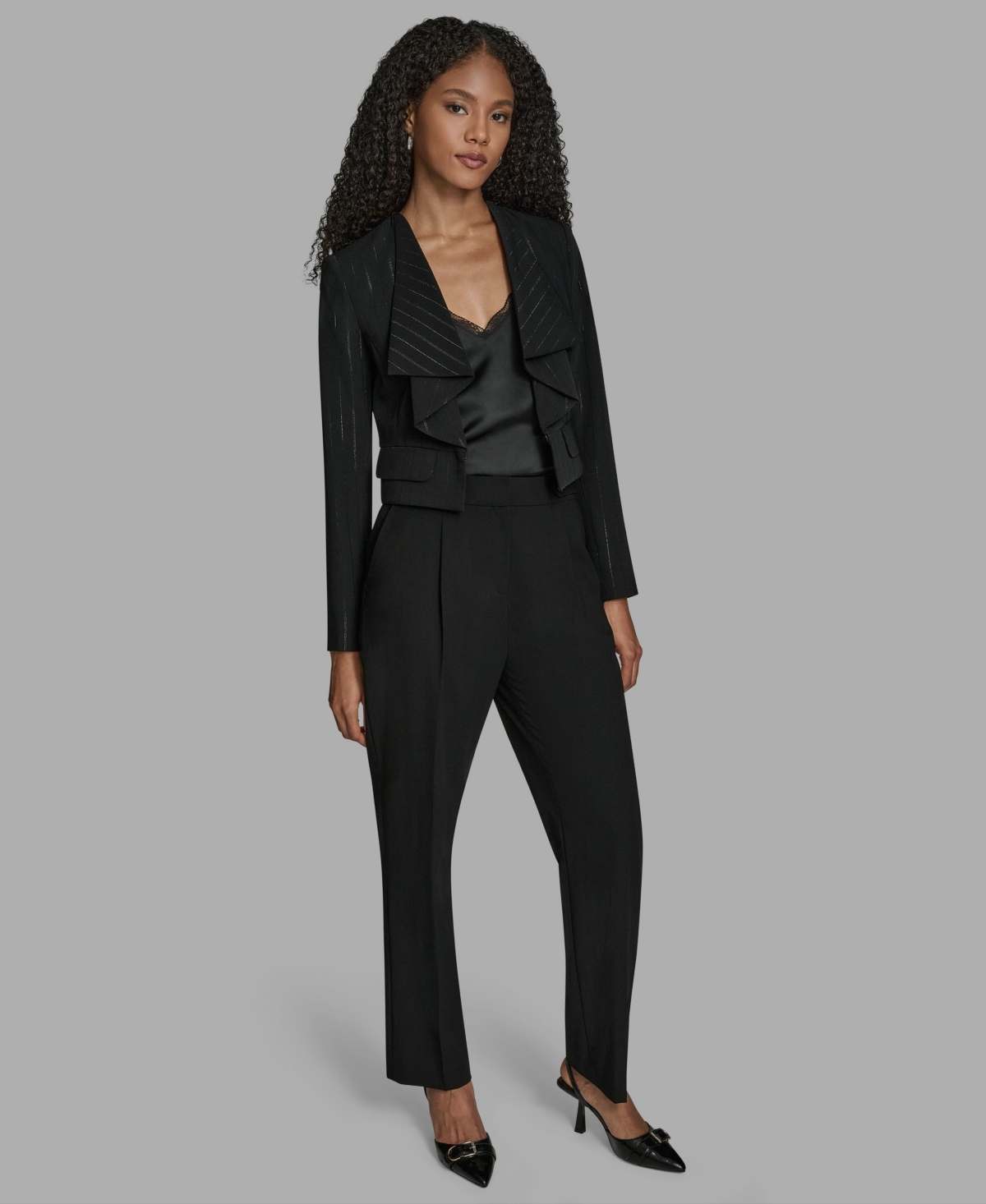 Click here for Bcbg Womens Pinstripe Cropped Jacket - Black Multi prices