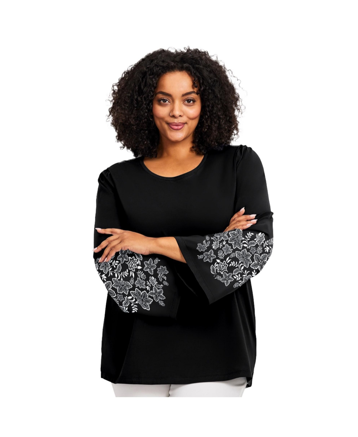 Click here for Avenue Womens Novelty Bell Sleeve Top - Black flor... prices