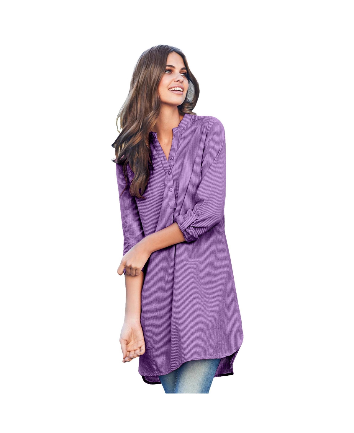 Click here for ellos Womens Breezy Cotton Henley Tunic - Violet b... prices