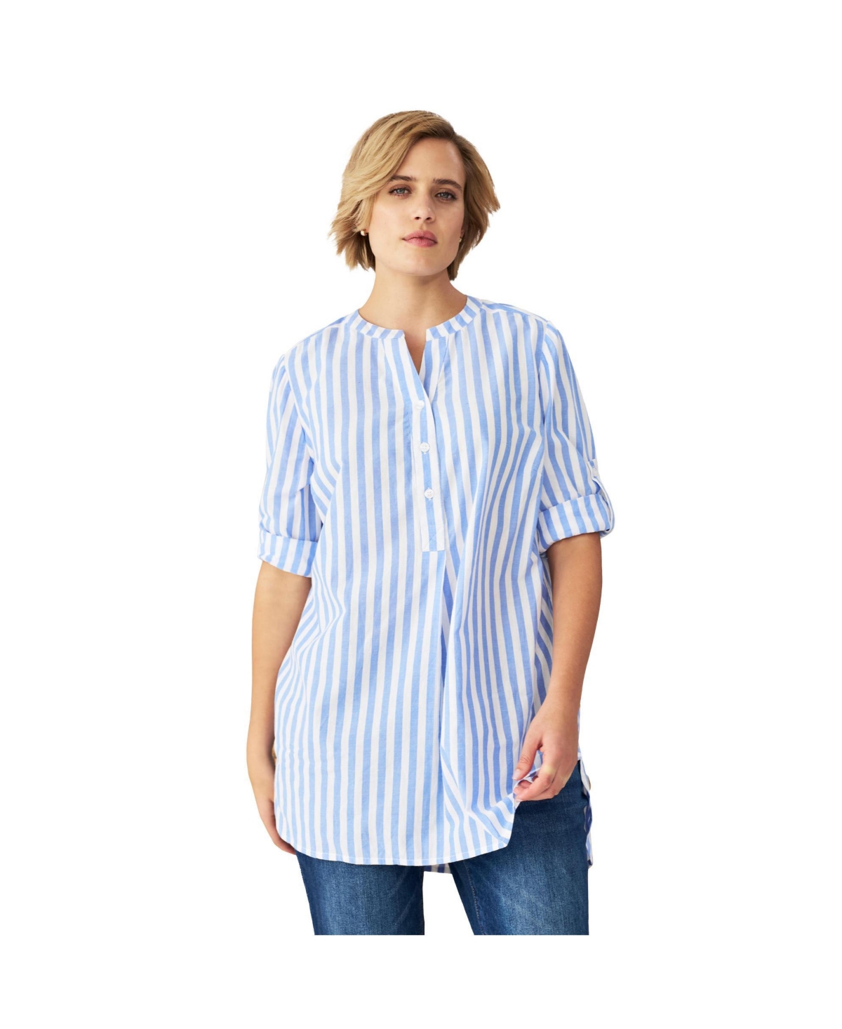 Click here for ellos Womens Breezy Cotton Henley Tunic - Dream bl... prices