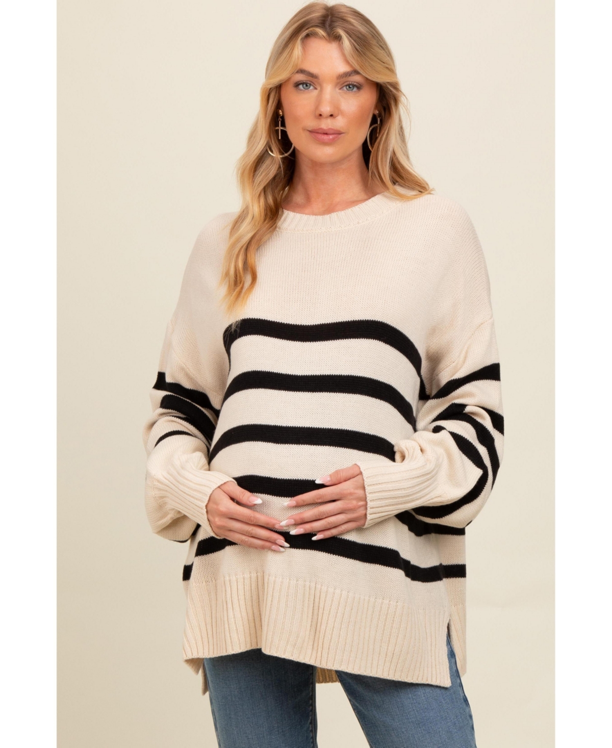 Click here for Pinkblush Maternity Beige Striped Oversized Side S... prices