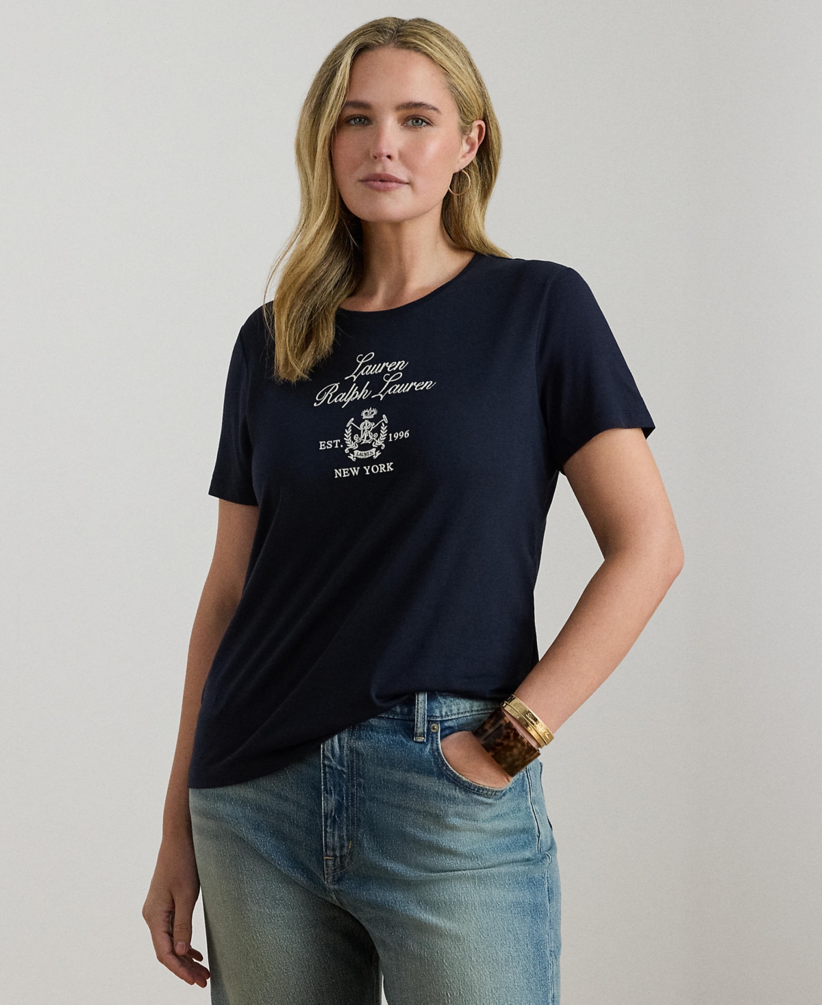 Click here for Lauren Ralph Lauren Plus Size Embroidered Crest Cr... prices
