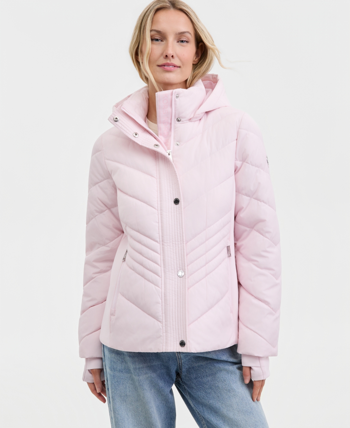 Click here for Womens Hooded Puffer Coat - Pale pink prices