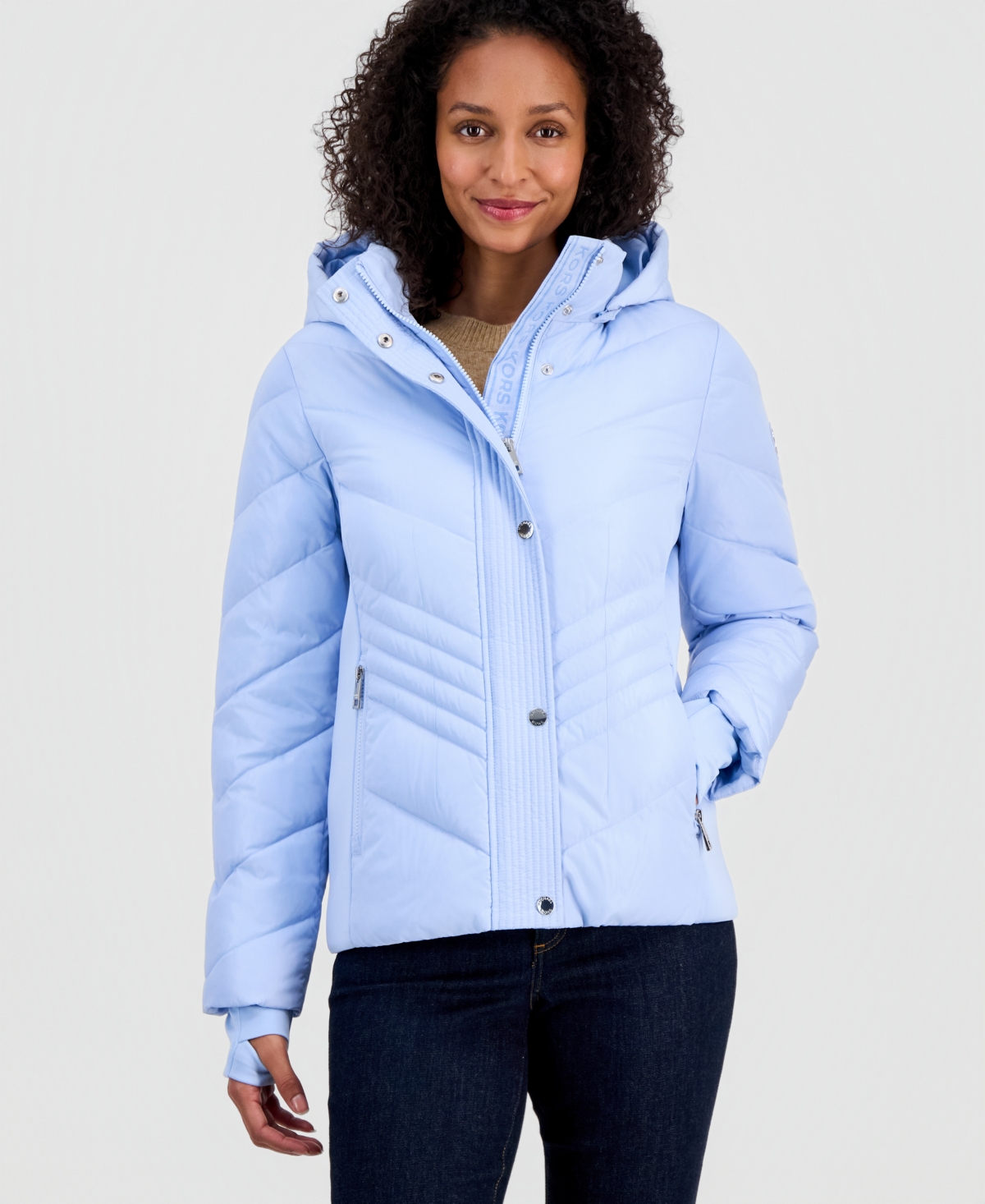 Click here for Womens Hooded Puffer Coat - Ice blue prices