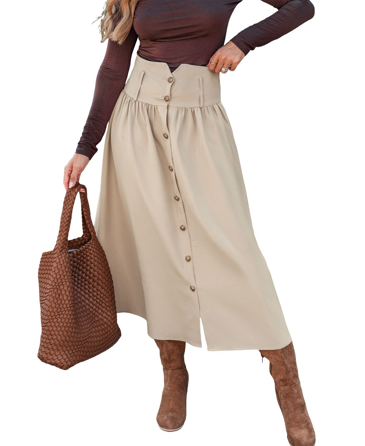 Click here for Cupshe Womens High Waist Button Front Midi Skirts... prices