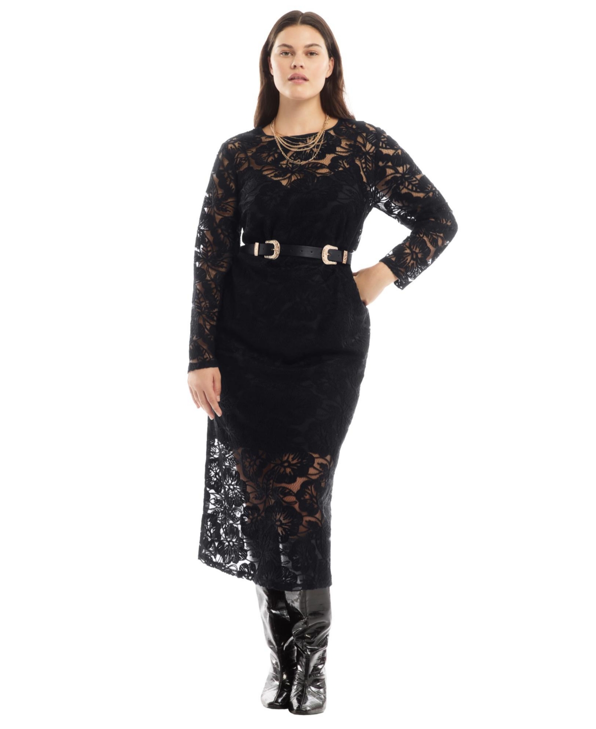 Click here for June + Vie Womens Plus Size Lined Lace Column Midi... prices