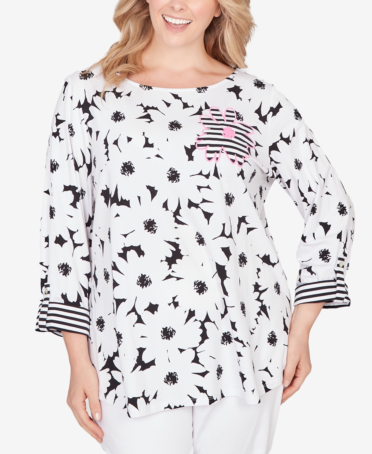 Click here for Ruby Rd. Plus Size Embroidered Daisy Graphic Top -... prices