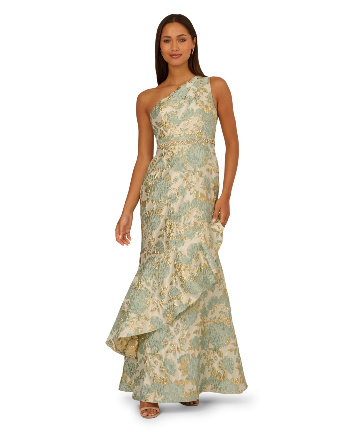 Click here for Adrianna Papell Womens Metallic Jacquard One-Shoul... prices