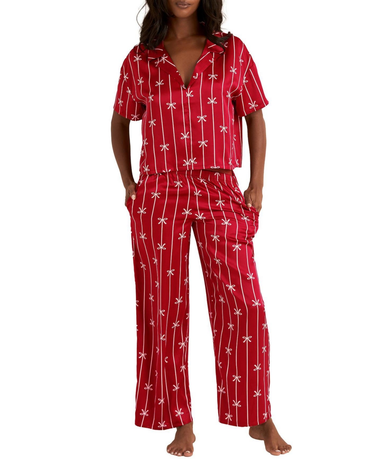 Click here for Adore Me Womens Verity Pajama Set - Stripe red prices