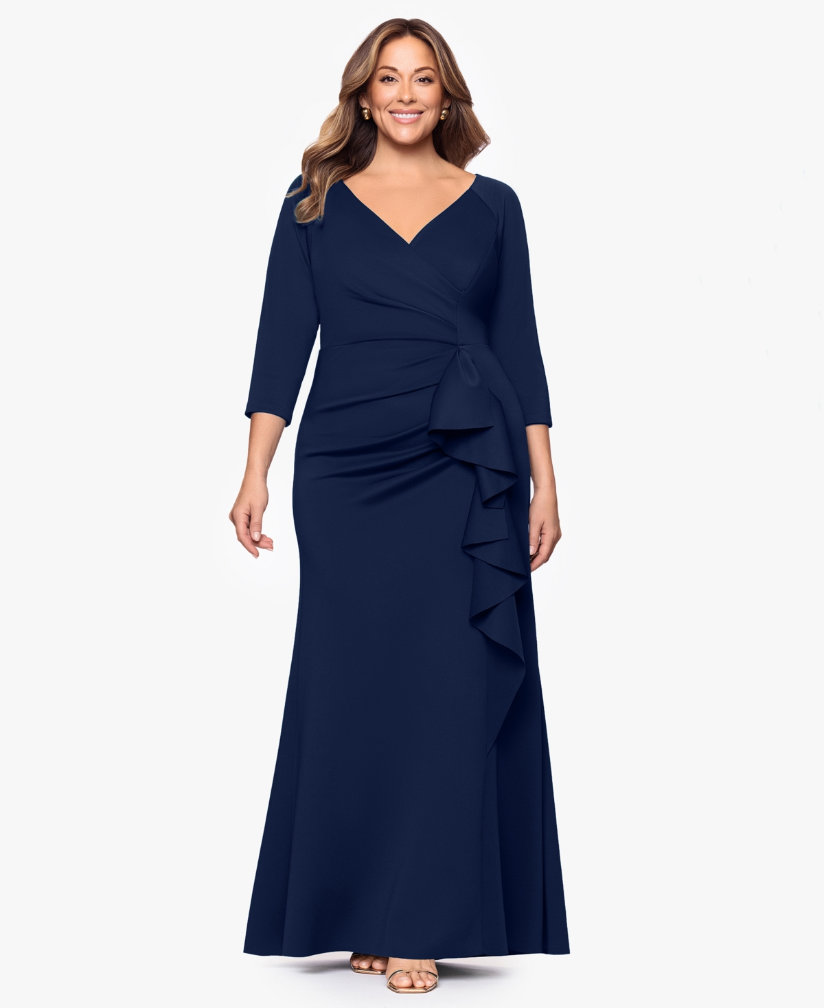 Click here for Xscape Plus Size V-Neck 3/4-Sleeve Dress - Midnigh... prices