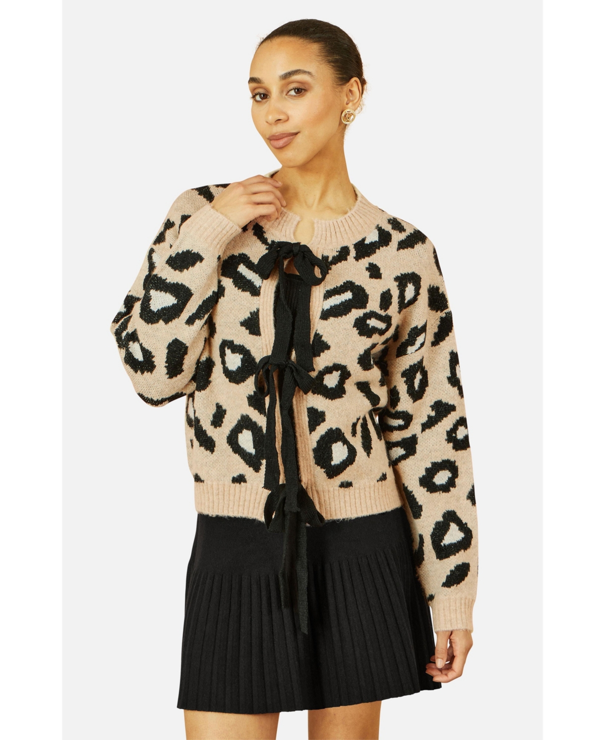 Click here for Yumi Womens Animal Print Intarsia Tie Front Cardig... prices