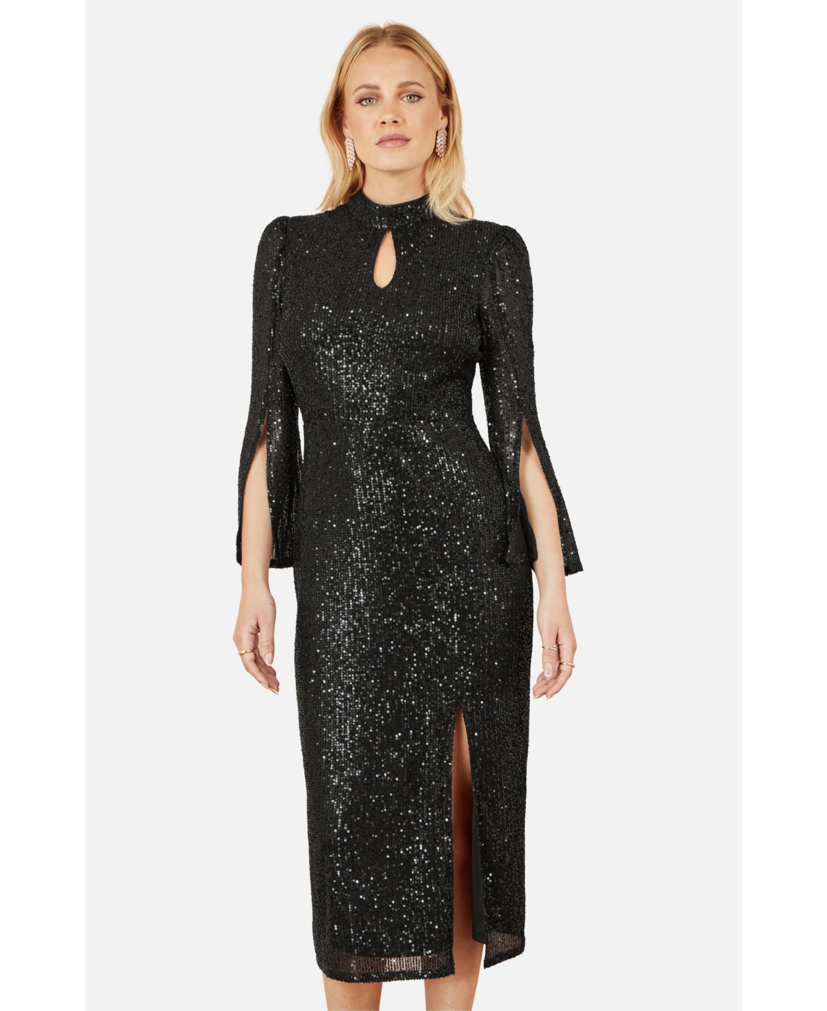 Click here for Yumi Womens Sequin Fitted Midi Dress - Black prices