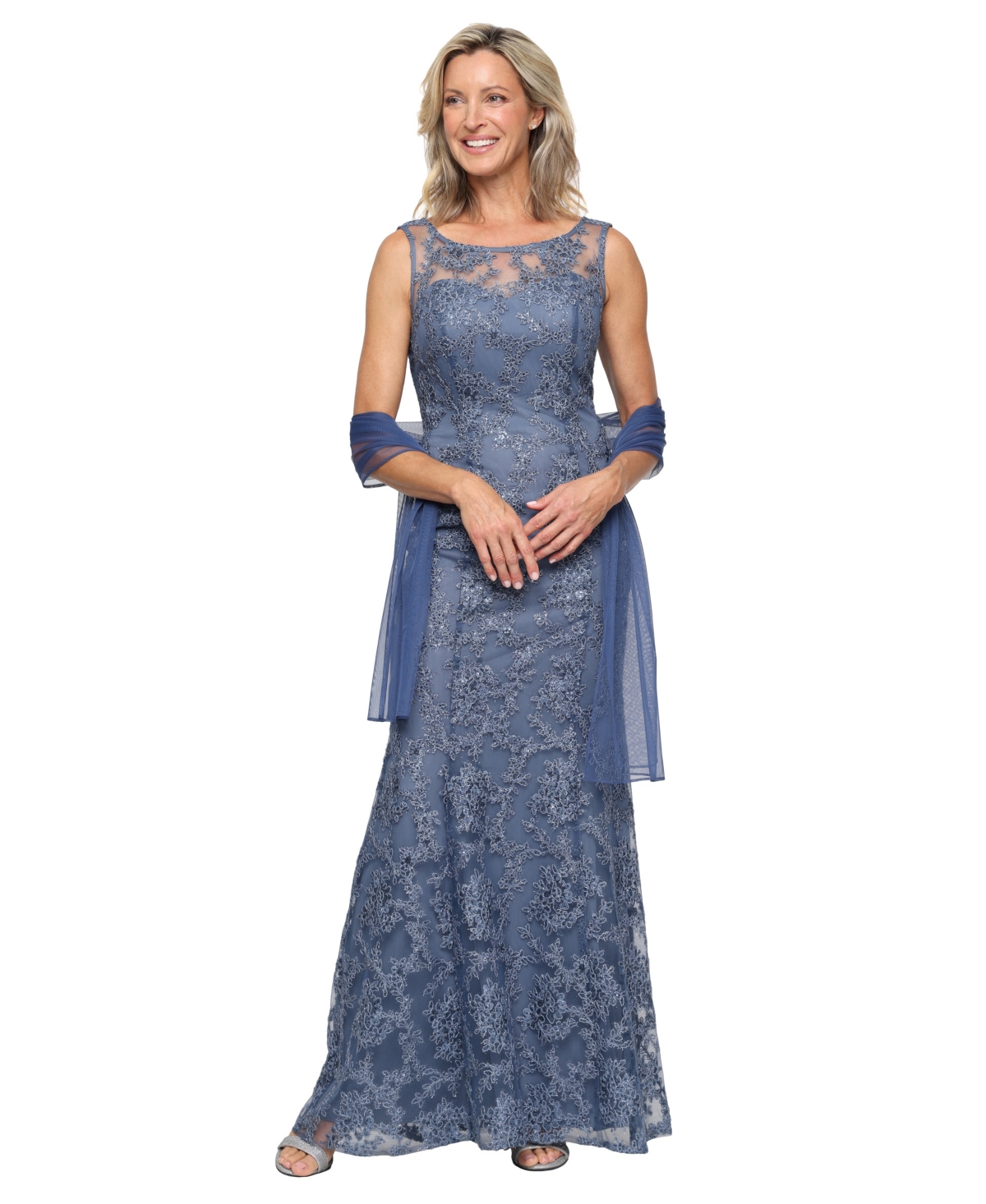 Click here for Alex Evenings Petite Sleeveless Embroidered Long D... prices