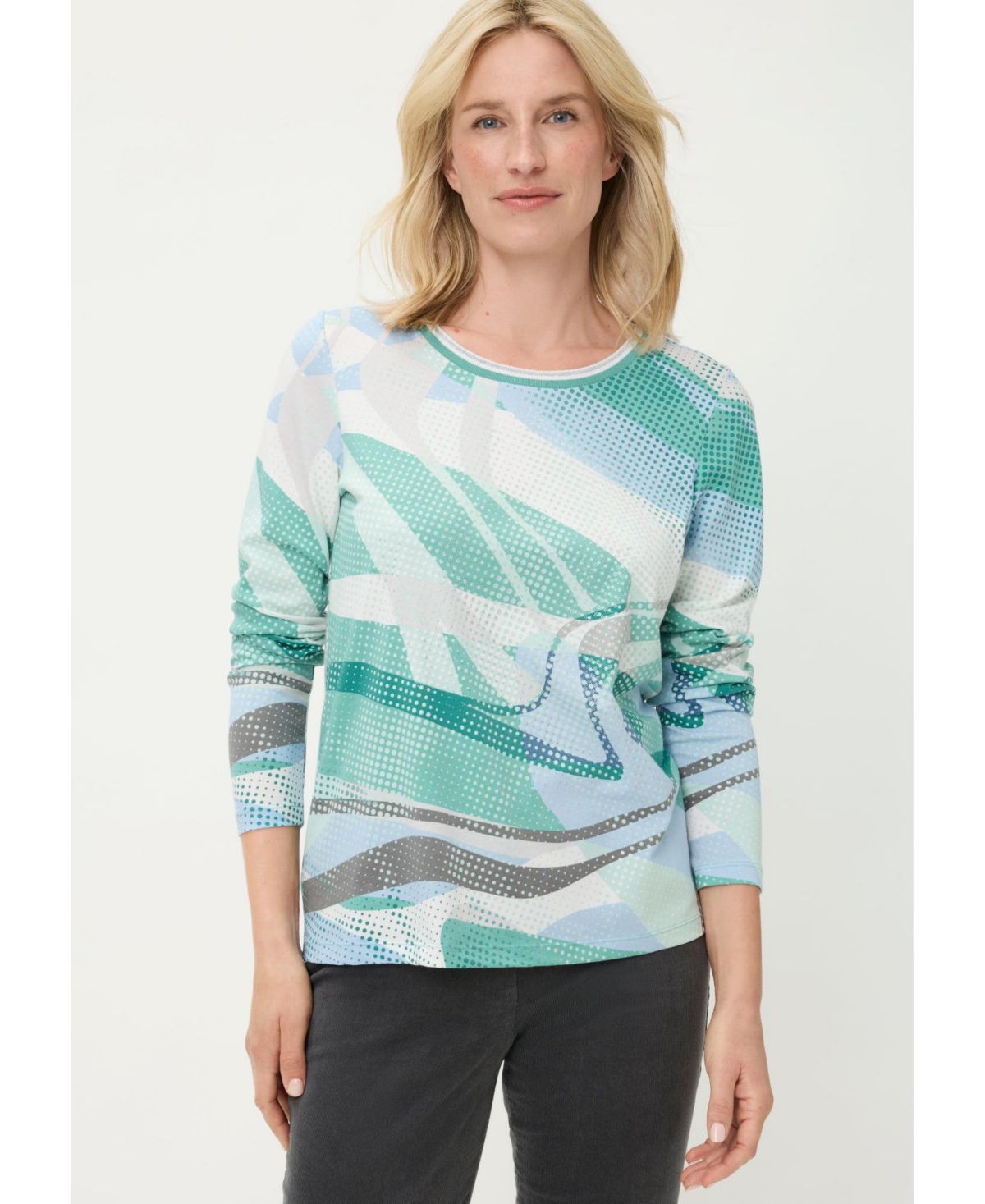 Click here for Olsen Womens Panneaux Print T-Shirt - Dark mint prices