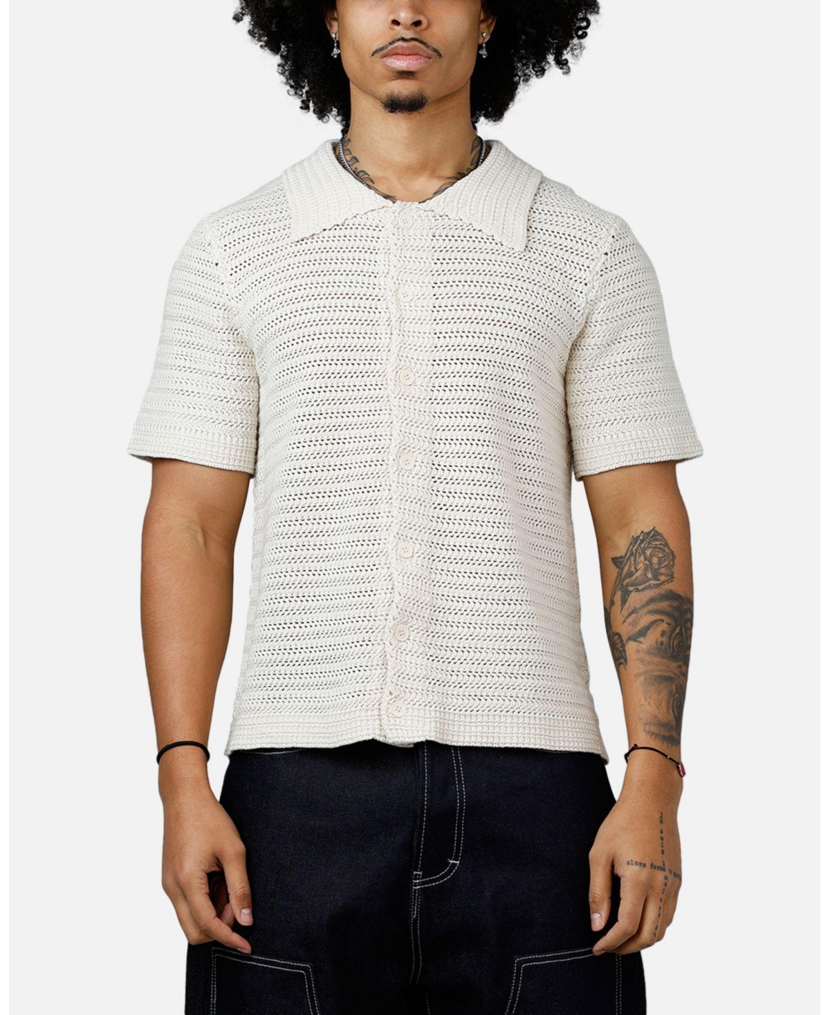 Click here for mnml Mens Crochet Button Up Shirt prices