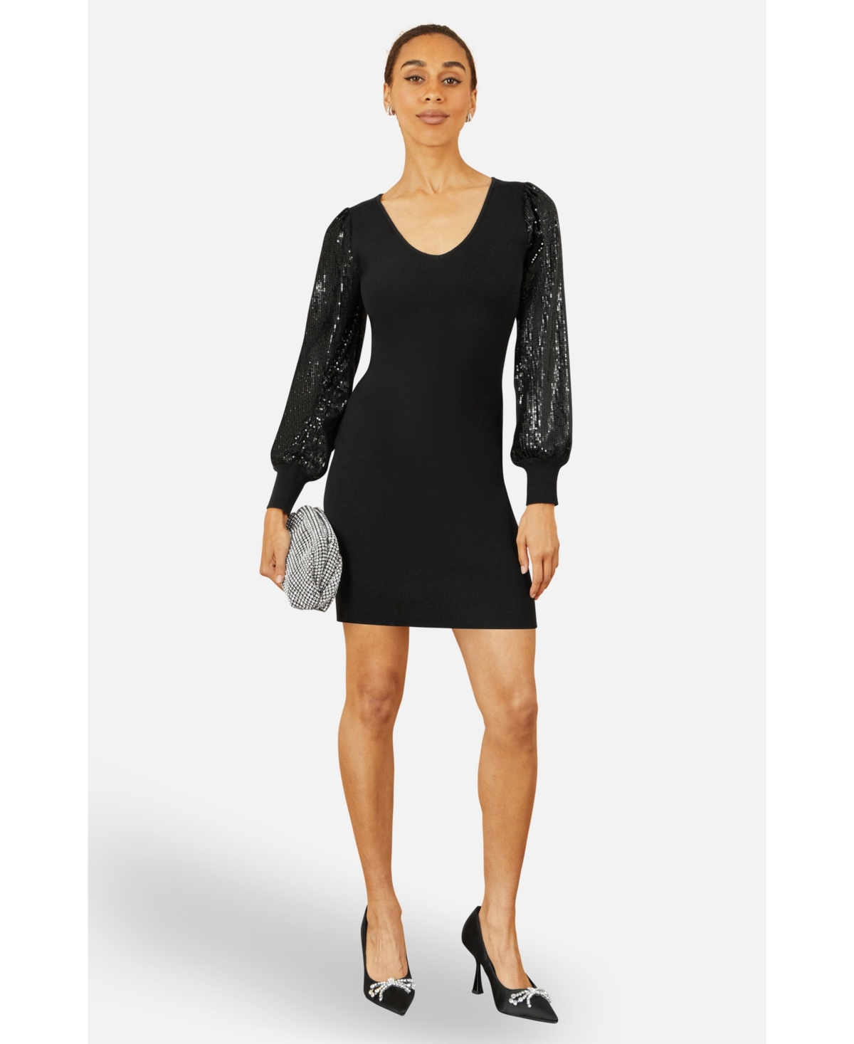 Click here for Yumi Womens Knitted Fitted Dress With Sequin Sleev... prices