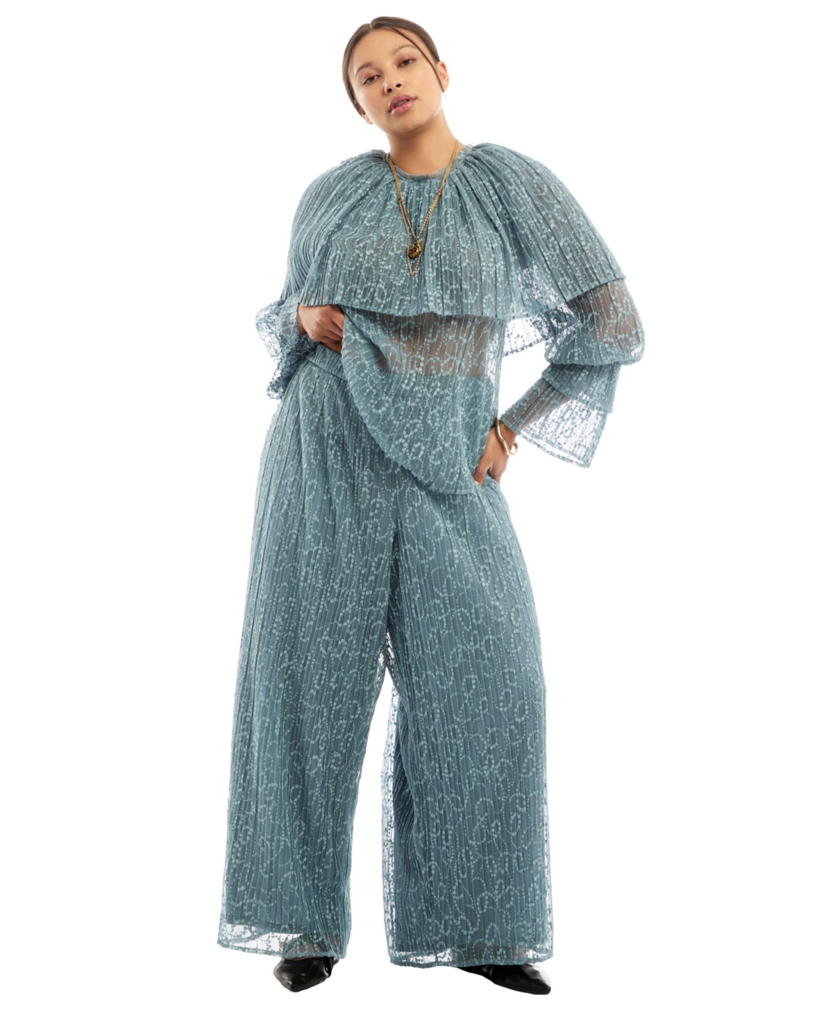 Click here for June & Vie Womens June + Vie Lace Wide-Leg Pants -... prices