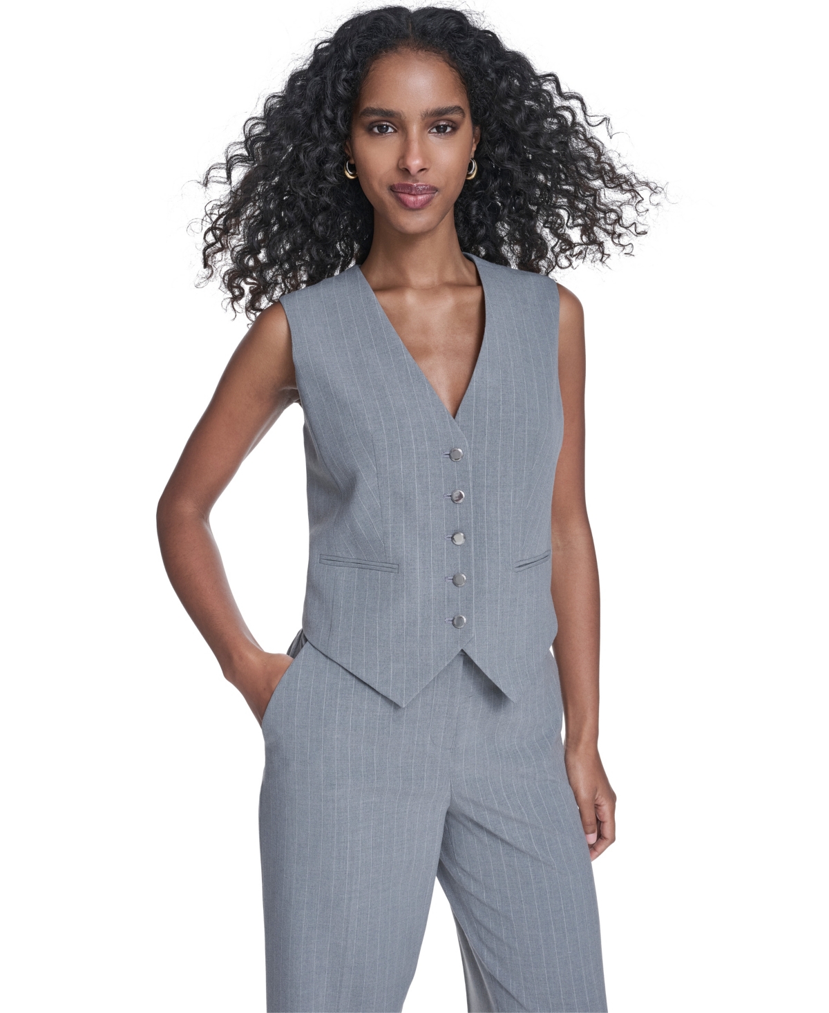 Click here for Calvin Klein Womens Pinstripe Vest Top - Heather C... prices
