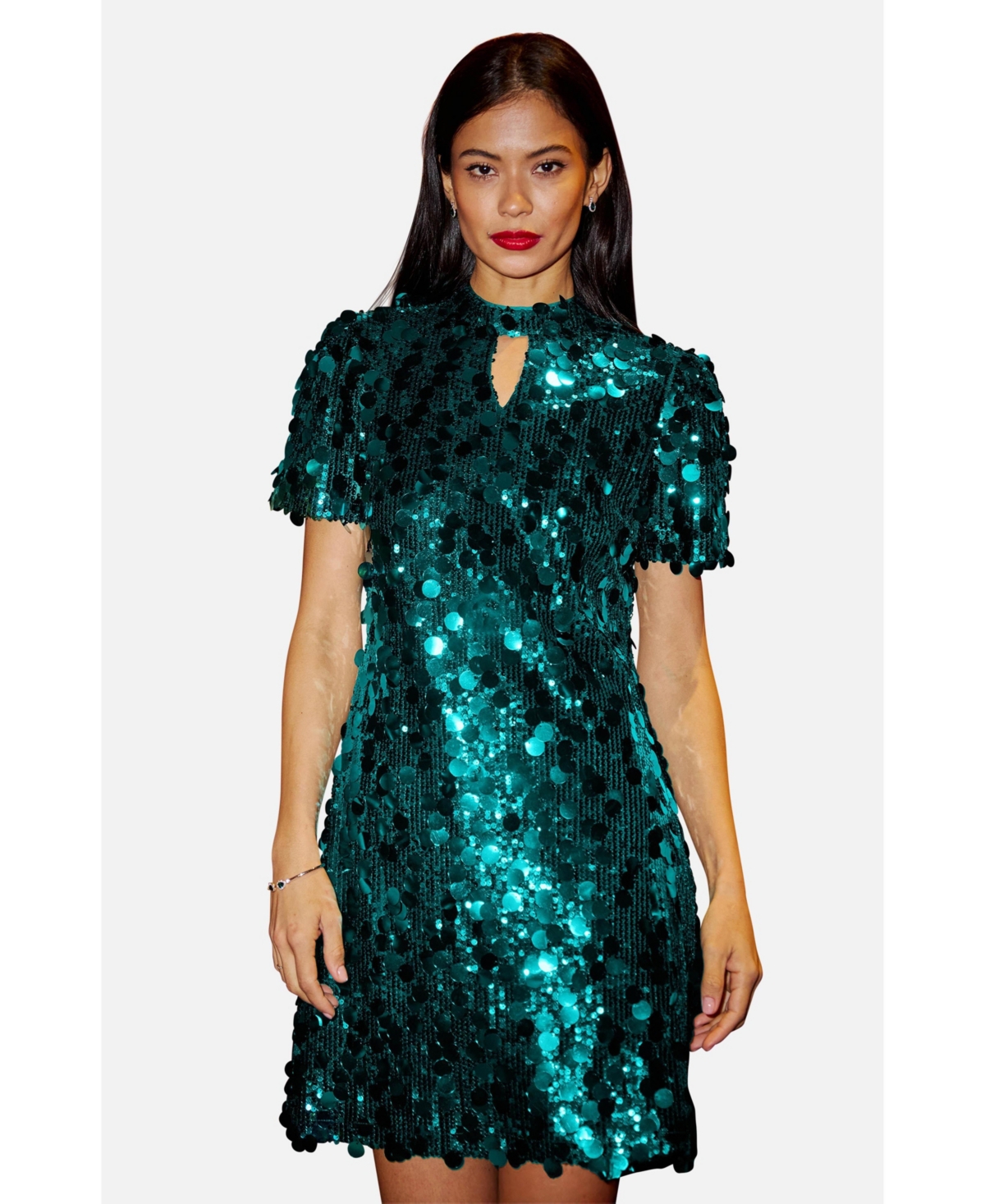 Click here for Yumi Womens Sequin Short Sleeve Tunic Dress - Gree... prices