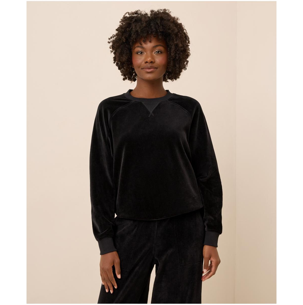 Click here for Pact Womens Cotton Velour Crew Pullover - Black prices