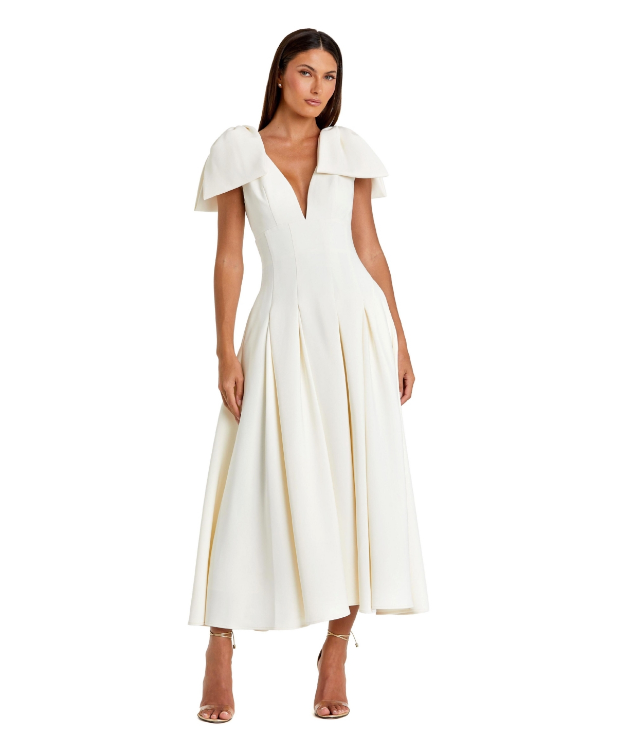 Click here for Mac Duggal Womens Crepe A Line Midi Dress with Bow... prices