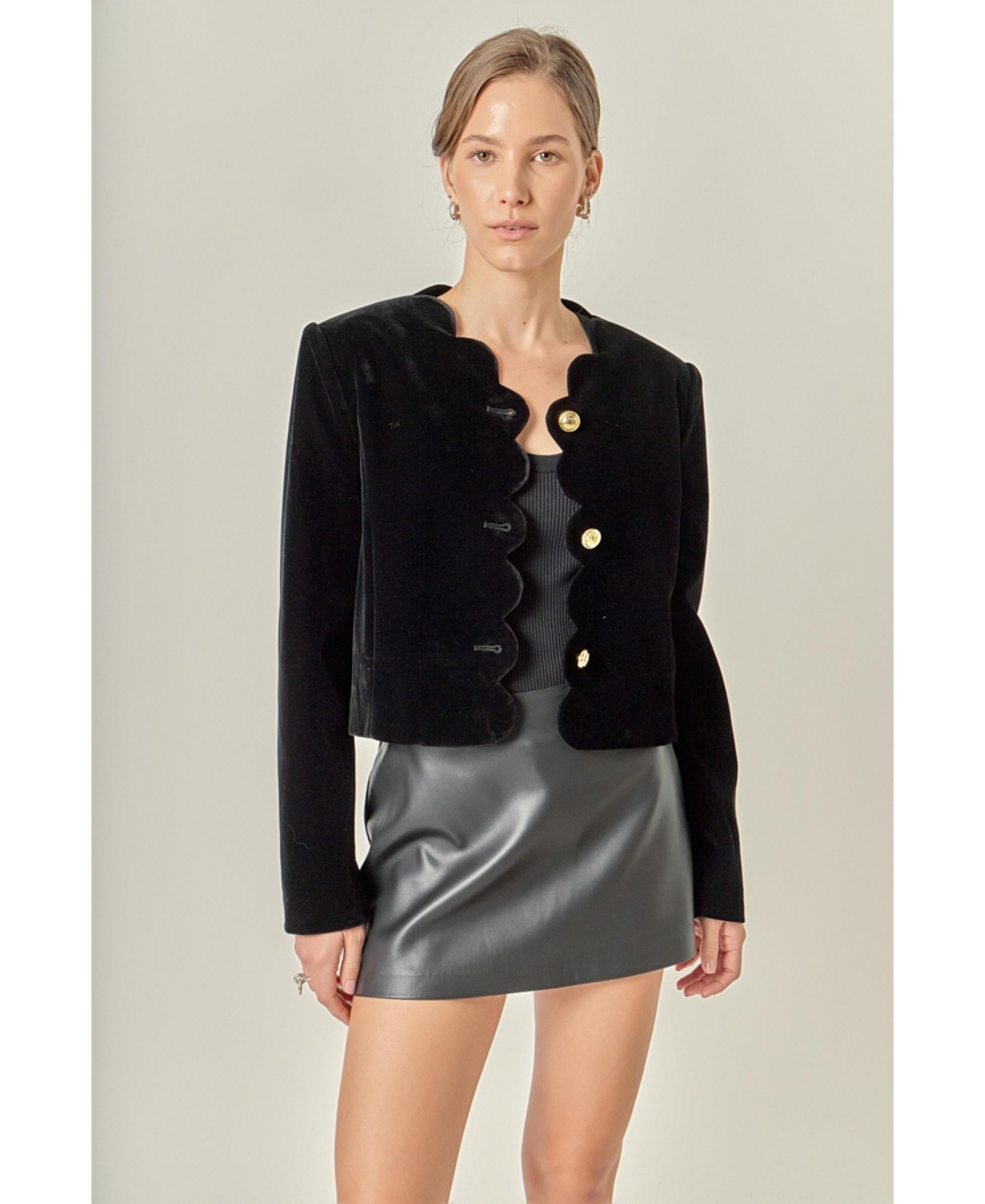 Click here for English Factory Womens Velvet Scallop Jacket - Bla... prices