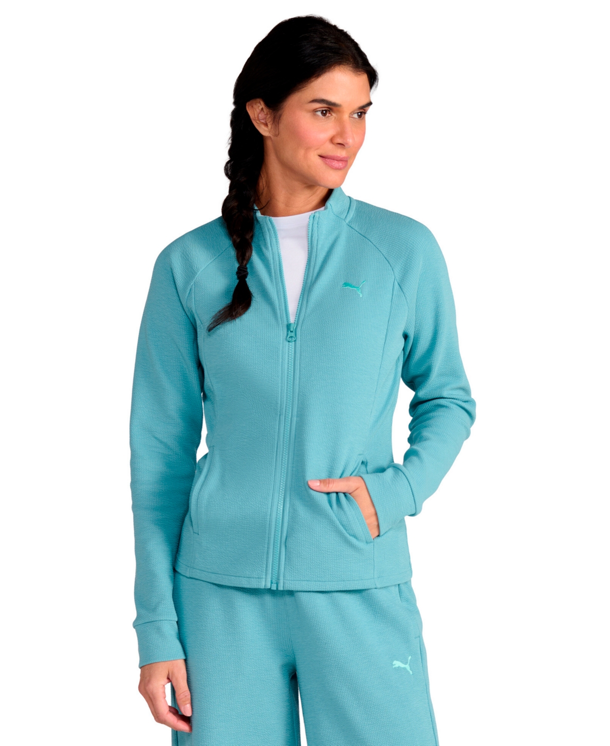 Click here for Puma Womens Textured Knit Full-Zip Jacket - Baltic... prices