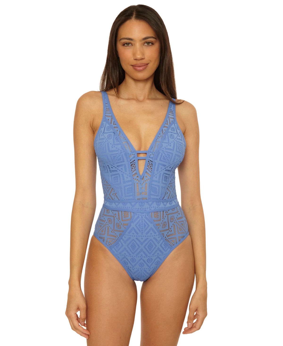 Click here for Becca Womens Color Play Crochet Plunge One-Piece S... prices