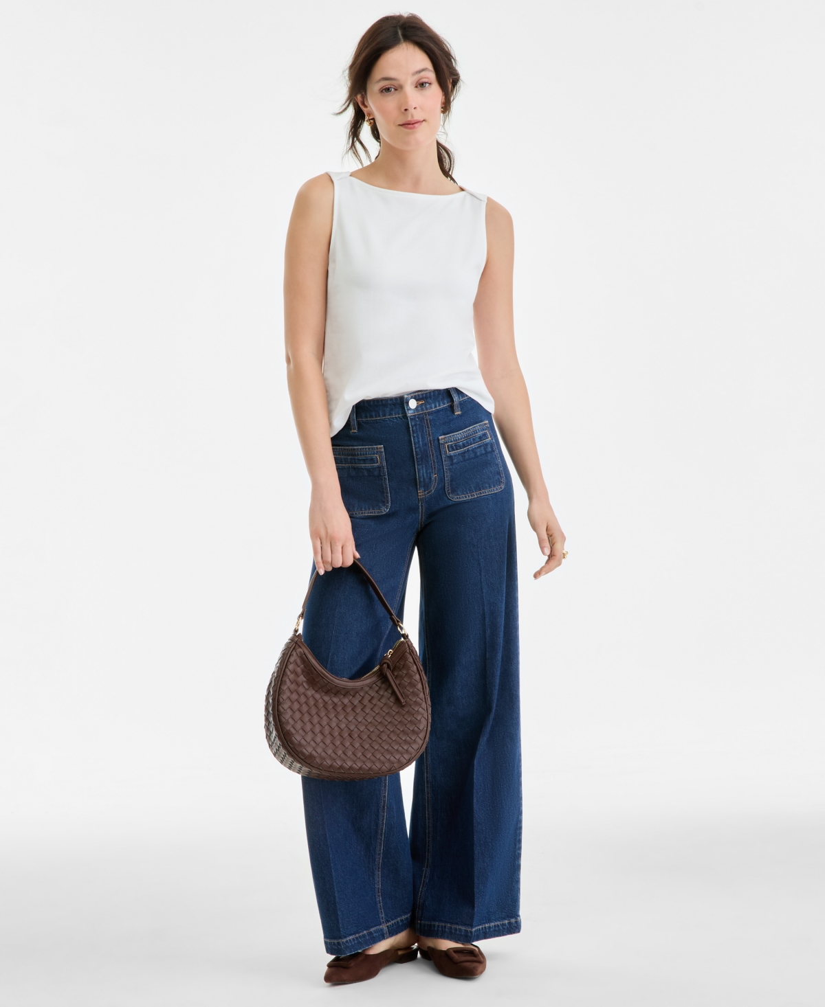 Click here for On 34th Womens Patch-Pocket High Rise Wide-Leg Jea... prices