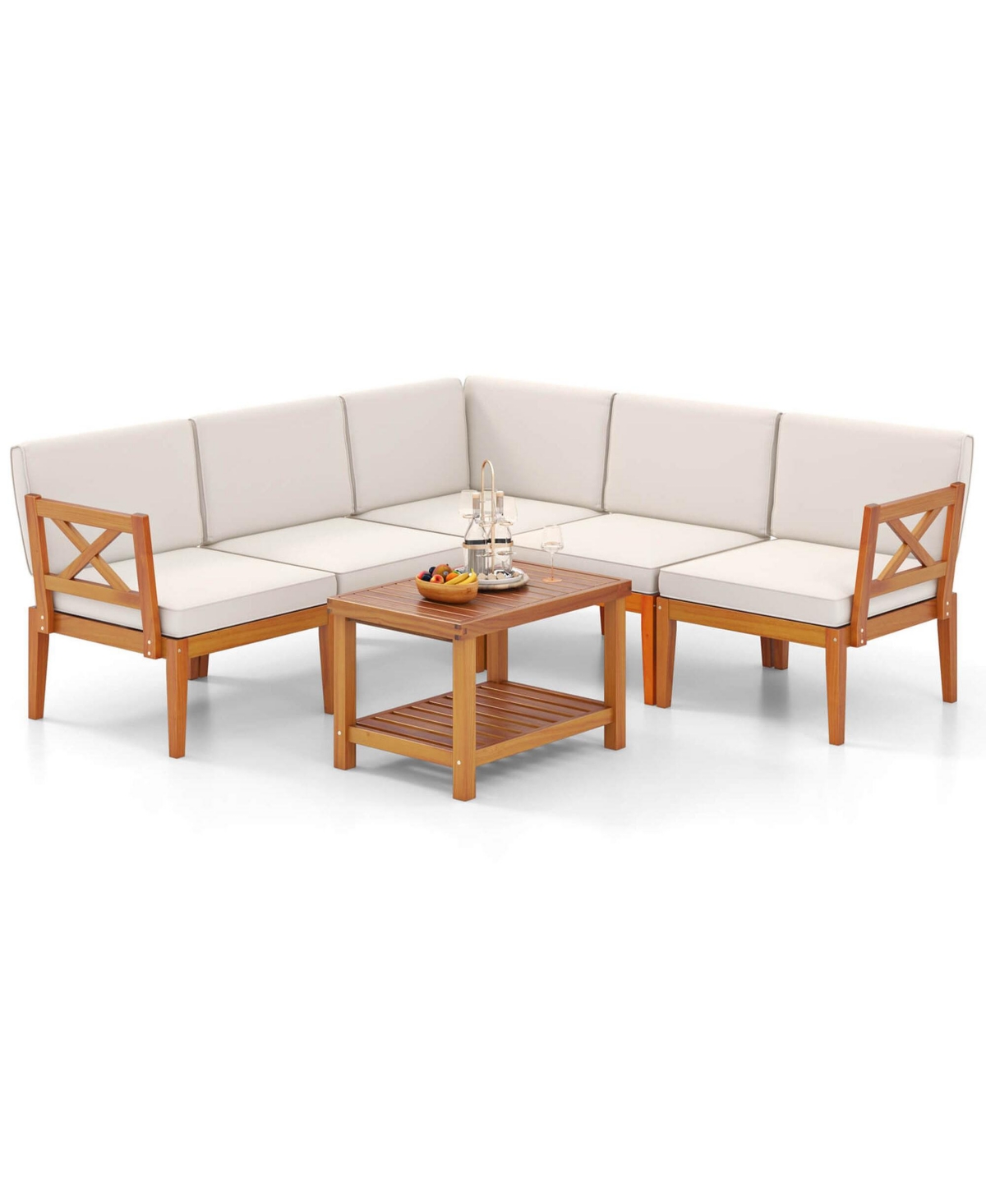 Click here for Costway 6 Pcs Acacia Wood Cushions & 2-Tier Coffee... prices