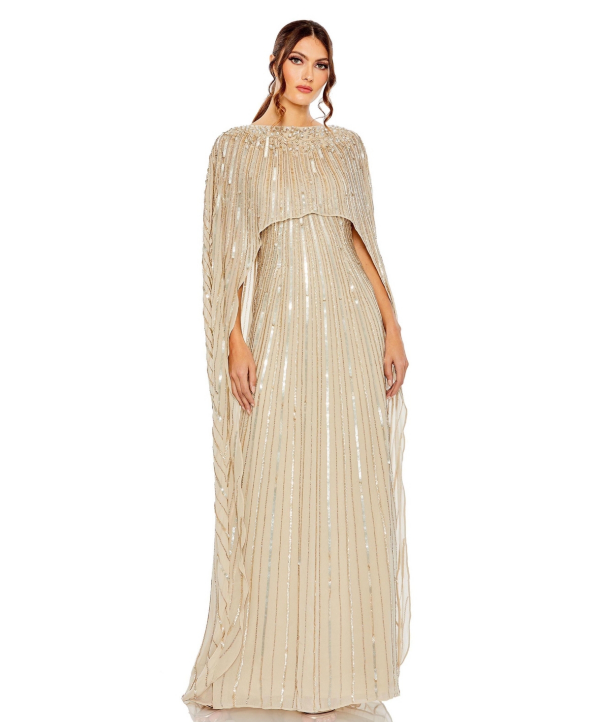 Click here for Mac Duggal Womens Embellished Beaded Column Cape G... prices