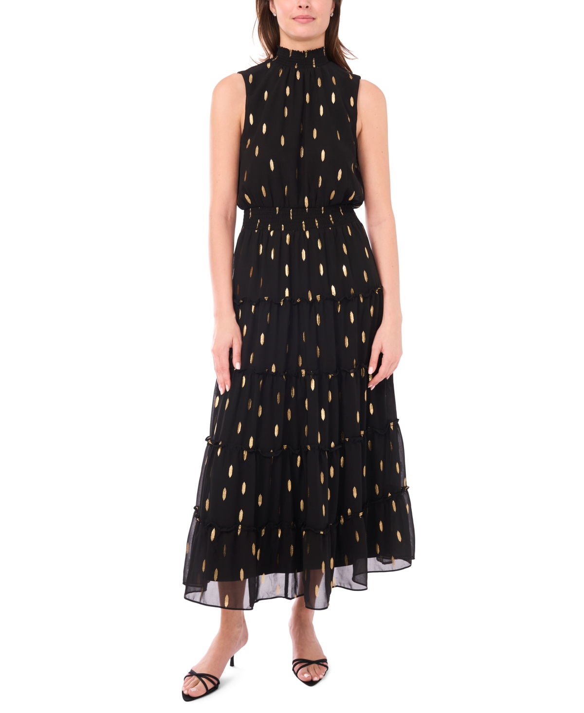 Click here for Msk Womens Sleeveless Tiered Maxi Dress - Black/Go... prices