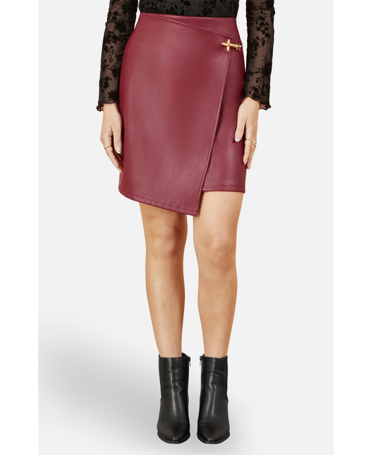 Click here for Yumi Womens Faux Leather Wrap Mini Skirt - Burgund... prices