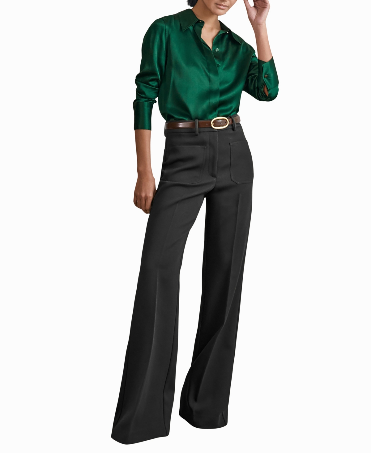 Click here for Reiss Womens Silk-Satin Concealed-Placket Shirt -... prices