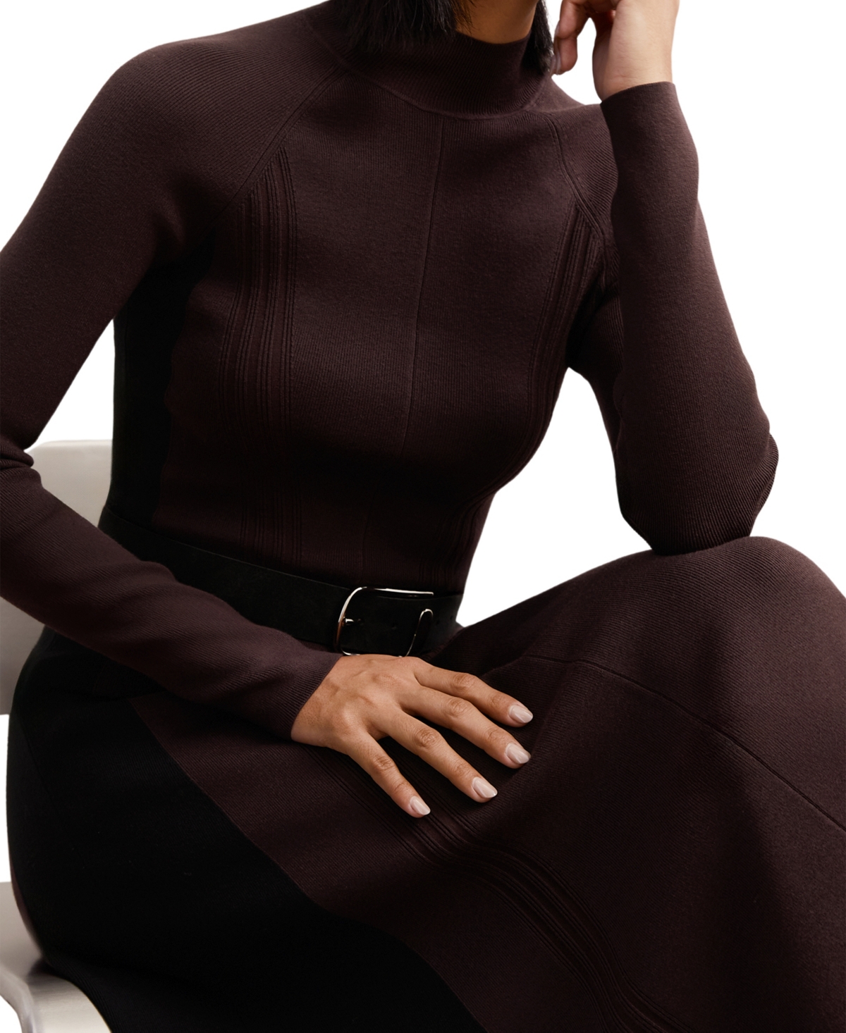 Click here for Reiss Womens Knitted Contrast-Panel Midi Dress - P... prices