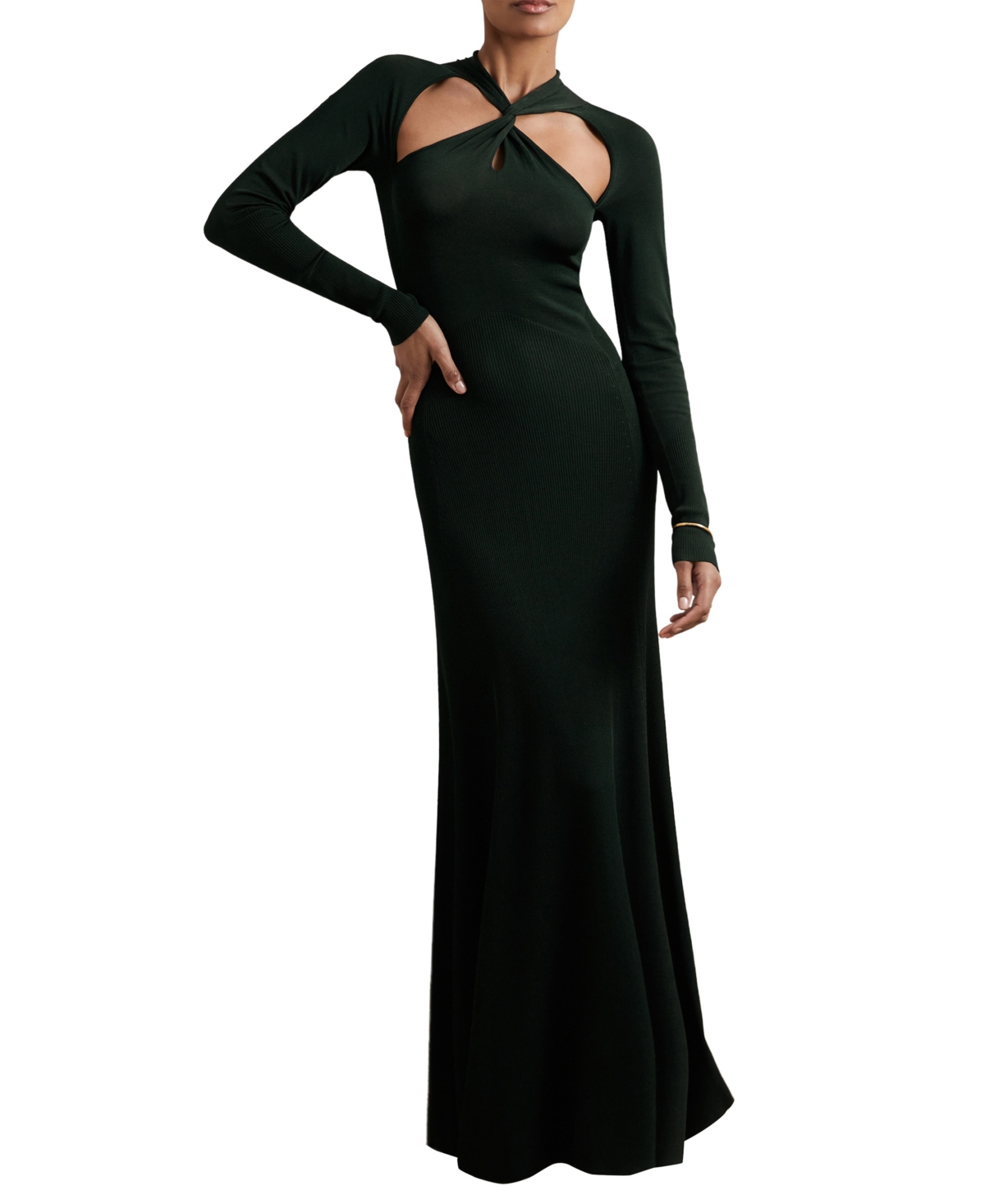 Click here for Reiss Womens Cut-Out Knitted Maxi Dress - Dark Gre... prices