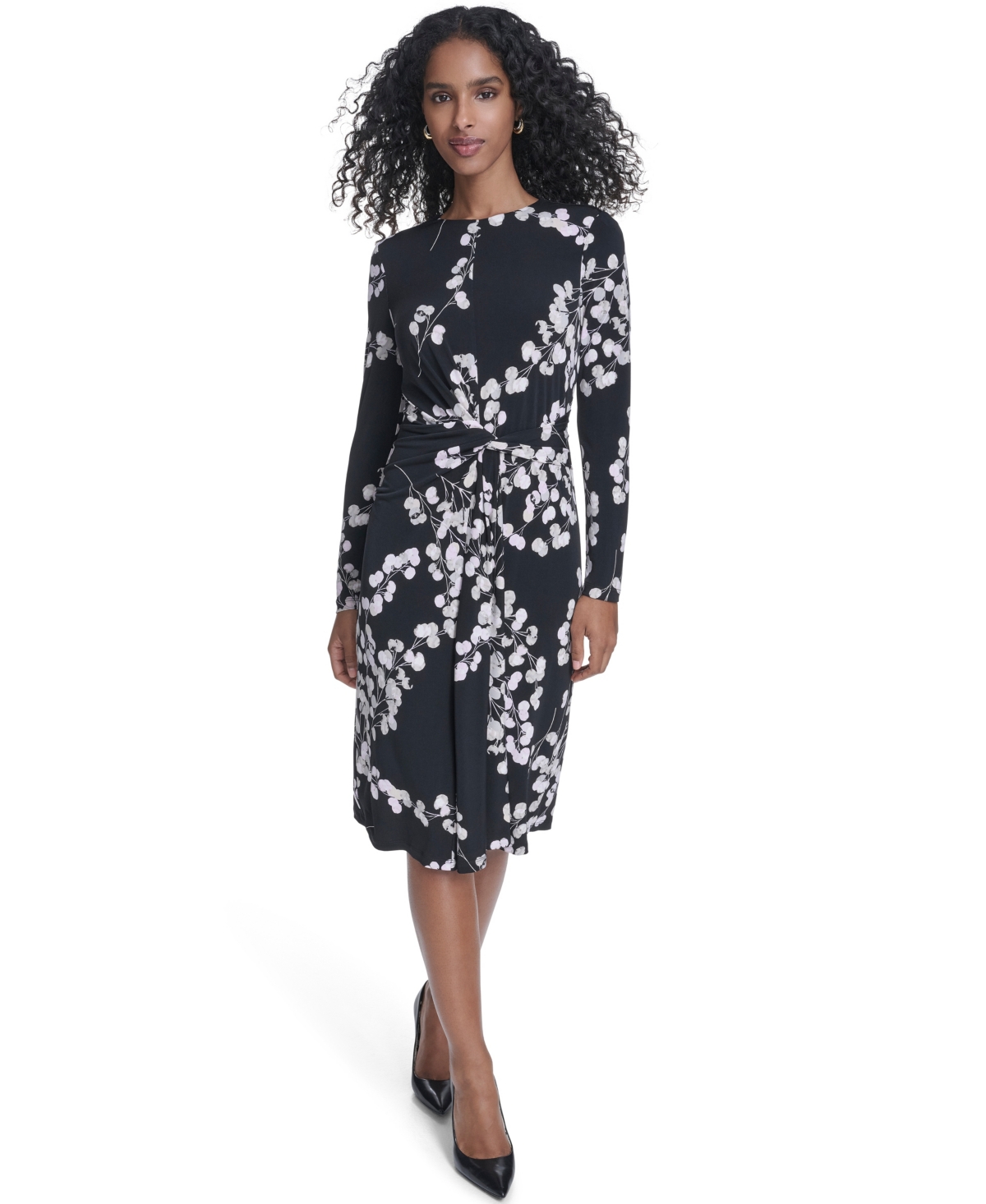 Click here for Calvin Klein Petite Printed Long-Sleeve Midi Dress... prices