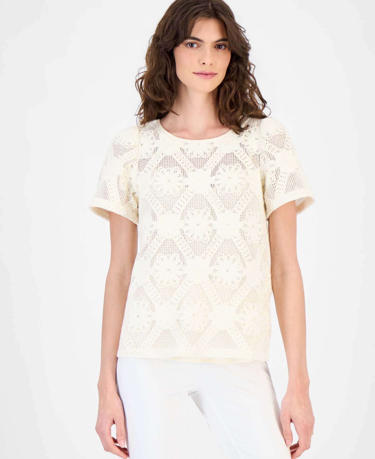Click here for Anne Klein Womens Short-Sleeve Crochet Blouse - So... prices