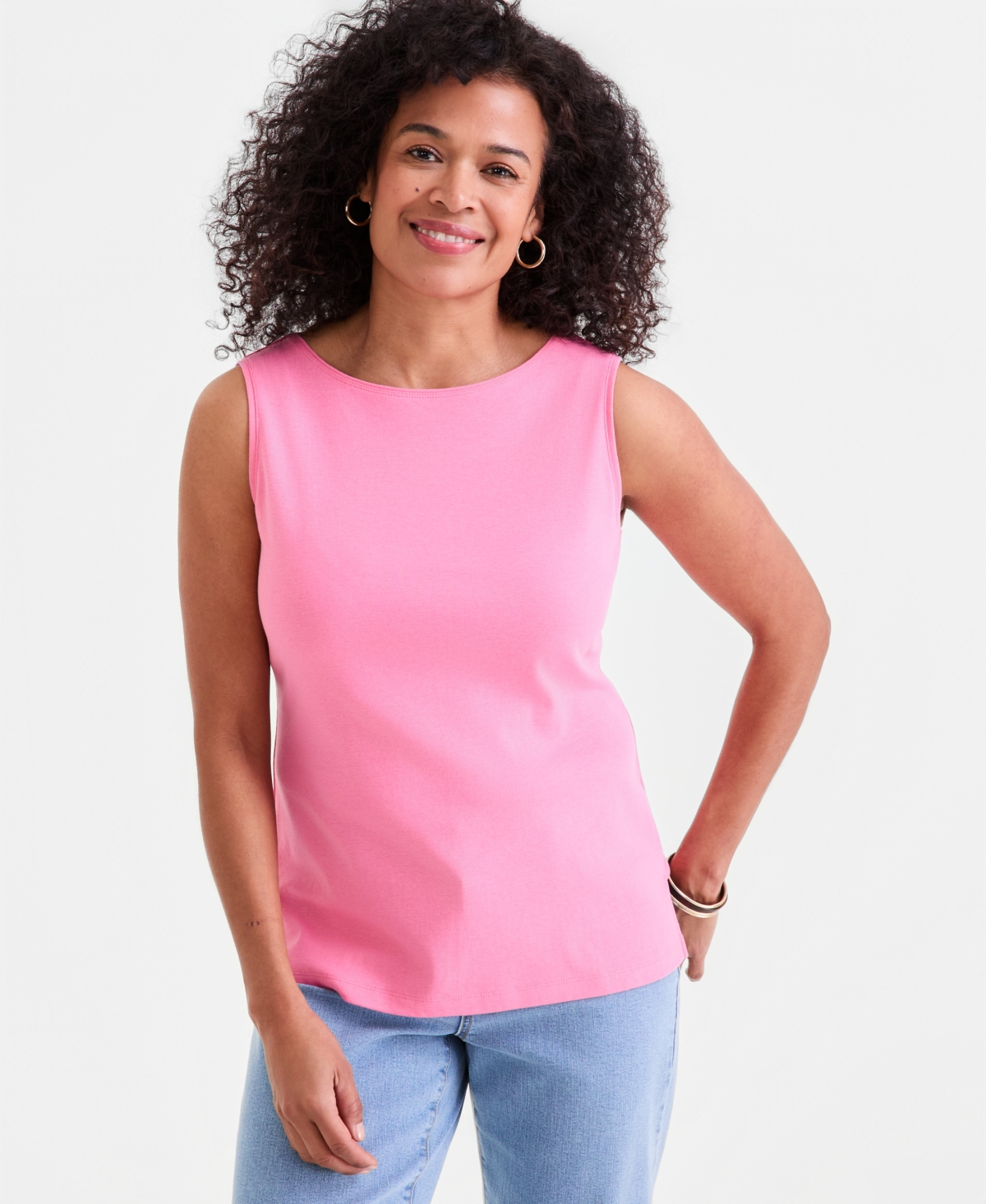 Click here for Style & Co Womens Cotton Boat-Neck Sleeveless Top... prices