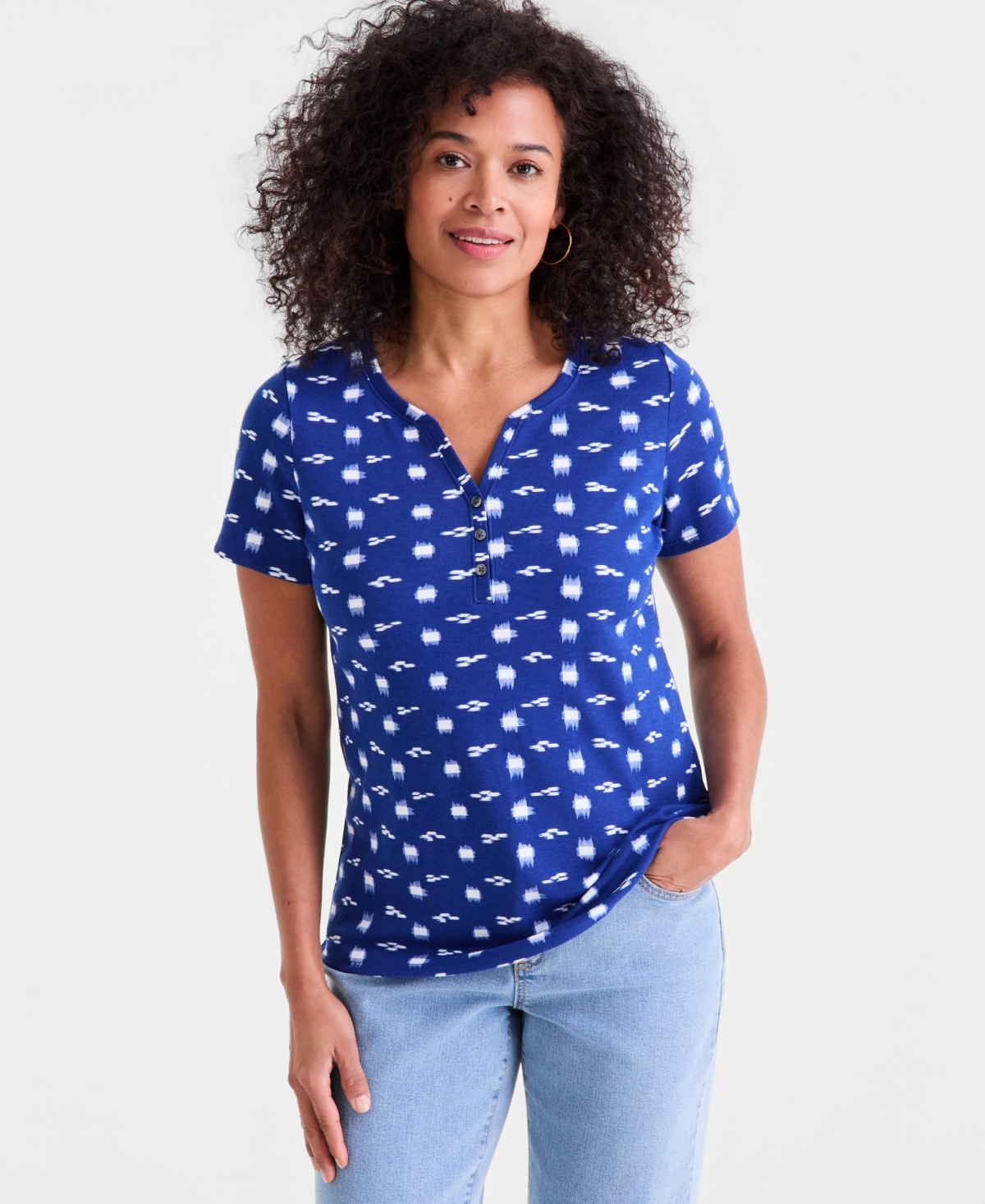 Click here for Style & Co Petite Printed Henley Top  Macys Exclus... prices