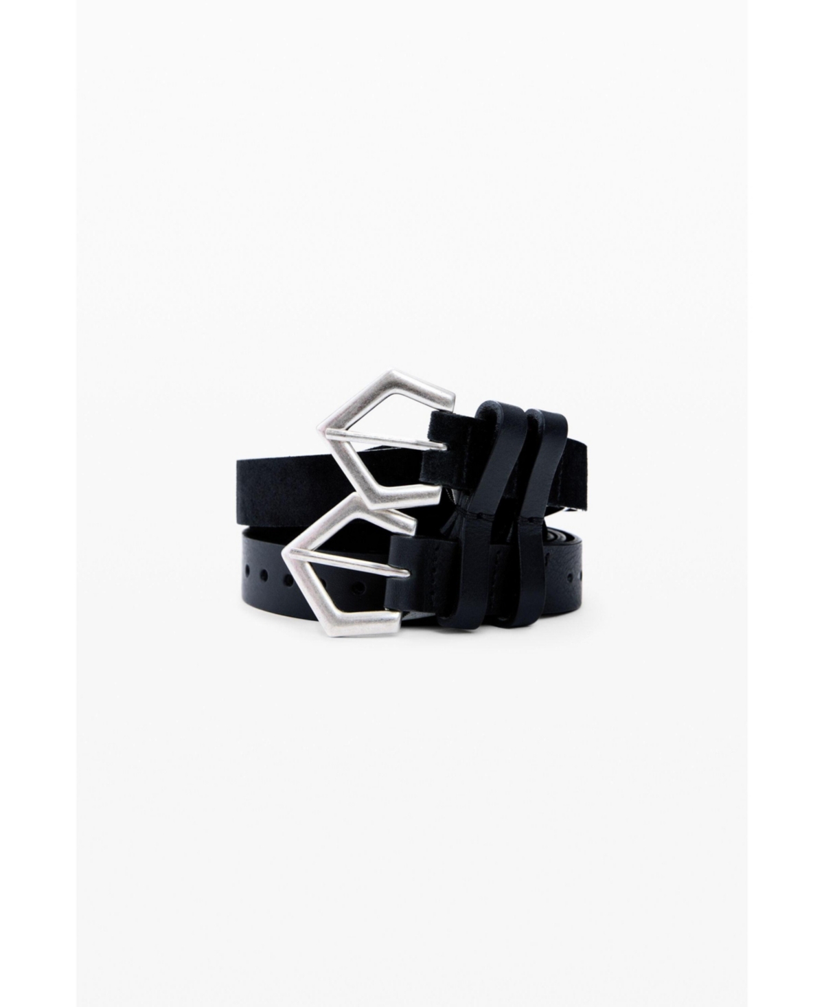Click here for Desigual Womens Double leather belt - Black prices