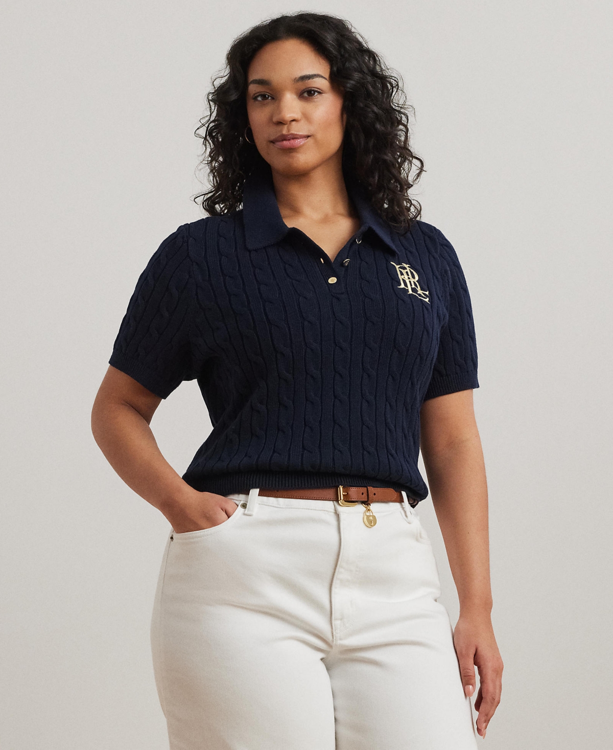 Click here for Lauren Ralph Lauren Plus Size Cable-Knit Polo Shir... prices