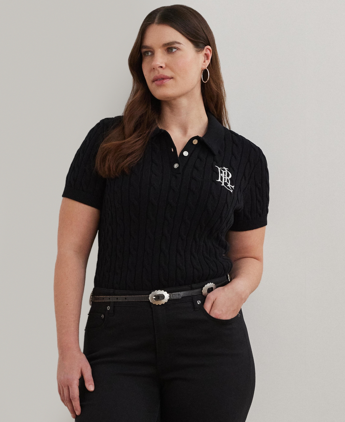 Click here for Lauren Ralph Lauren Plus Size Cable-Knit Polo Shir... prices