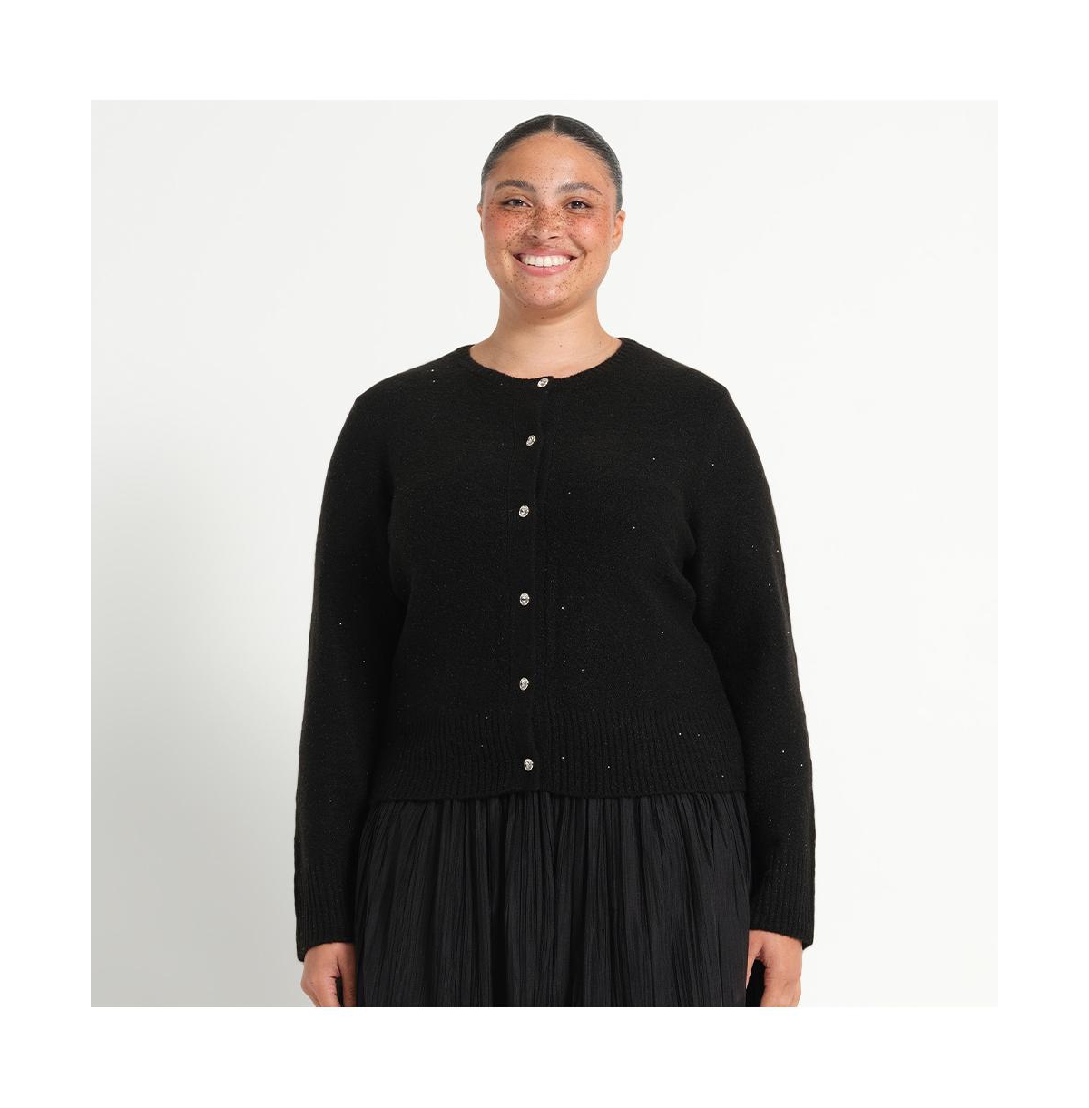 Click here for Estelle Womens Night Cardi Sparkle Knit - Black prices