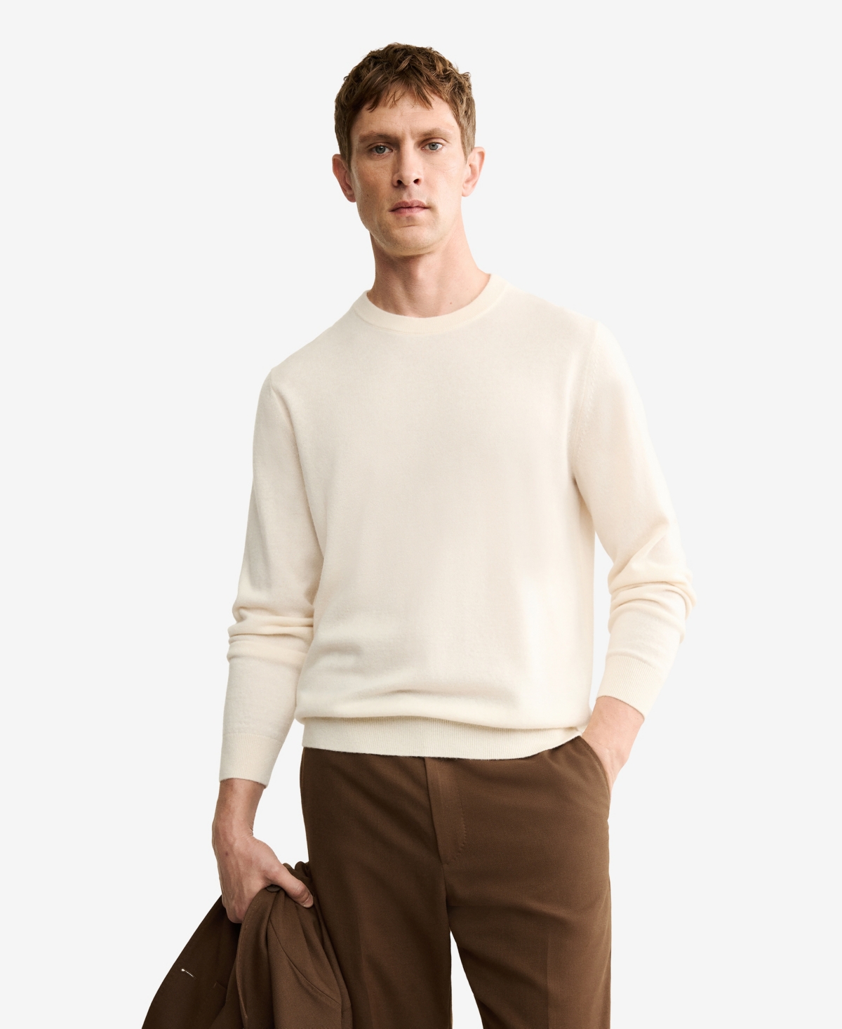Click here for Mango Mens Cashmere Regular-Fit Sweater - Ivory Wh... prices
